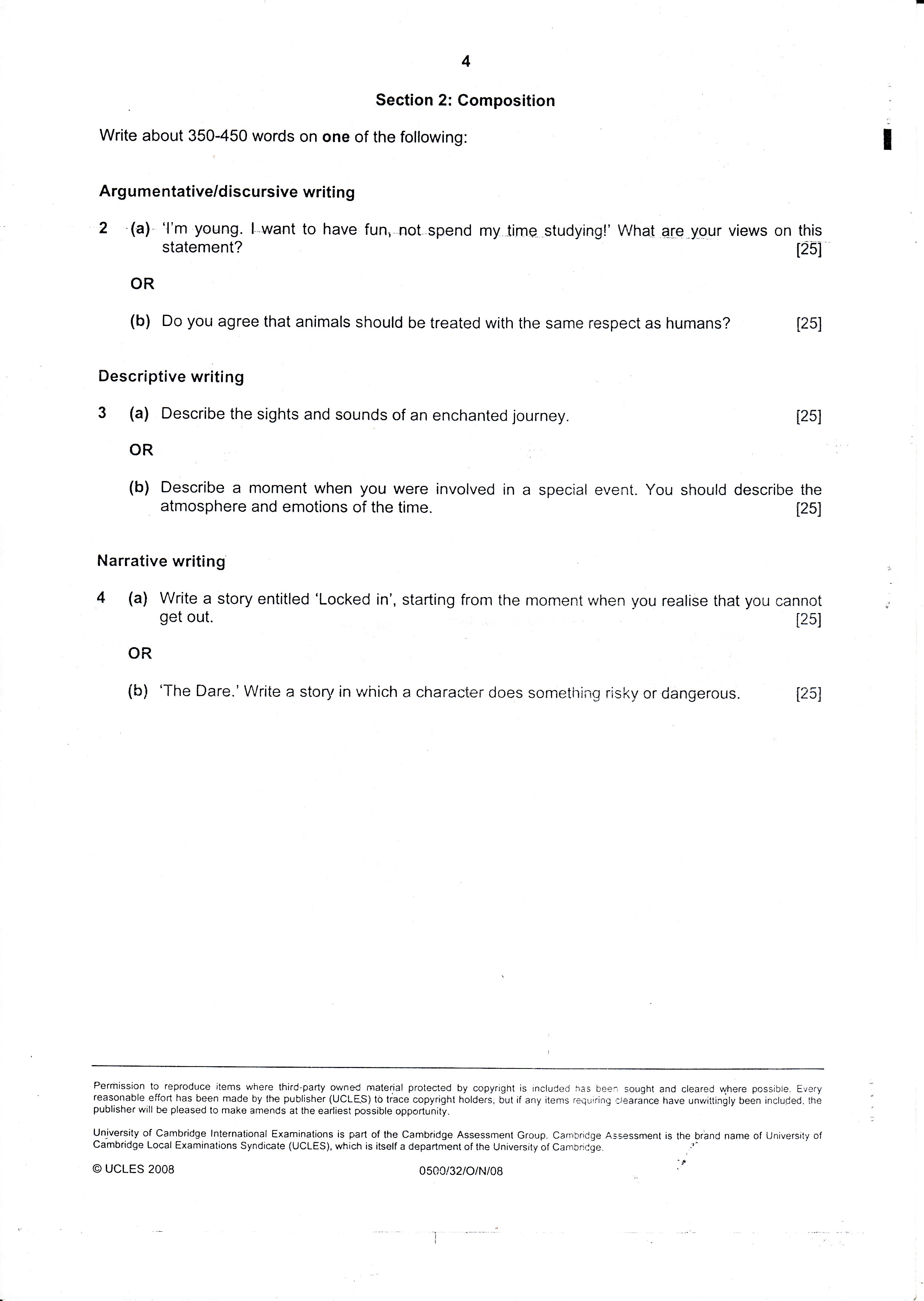 IGCSE English Paper 3 Directed Writing And Composition Nov 2008 